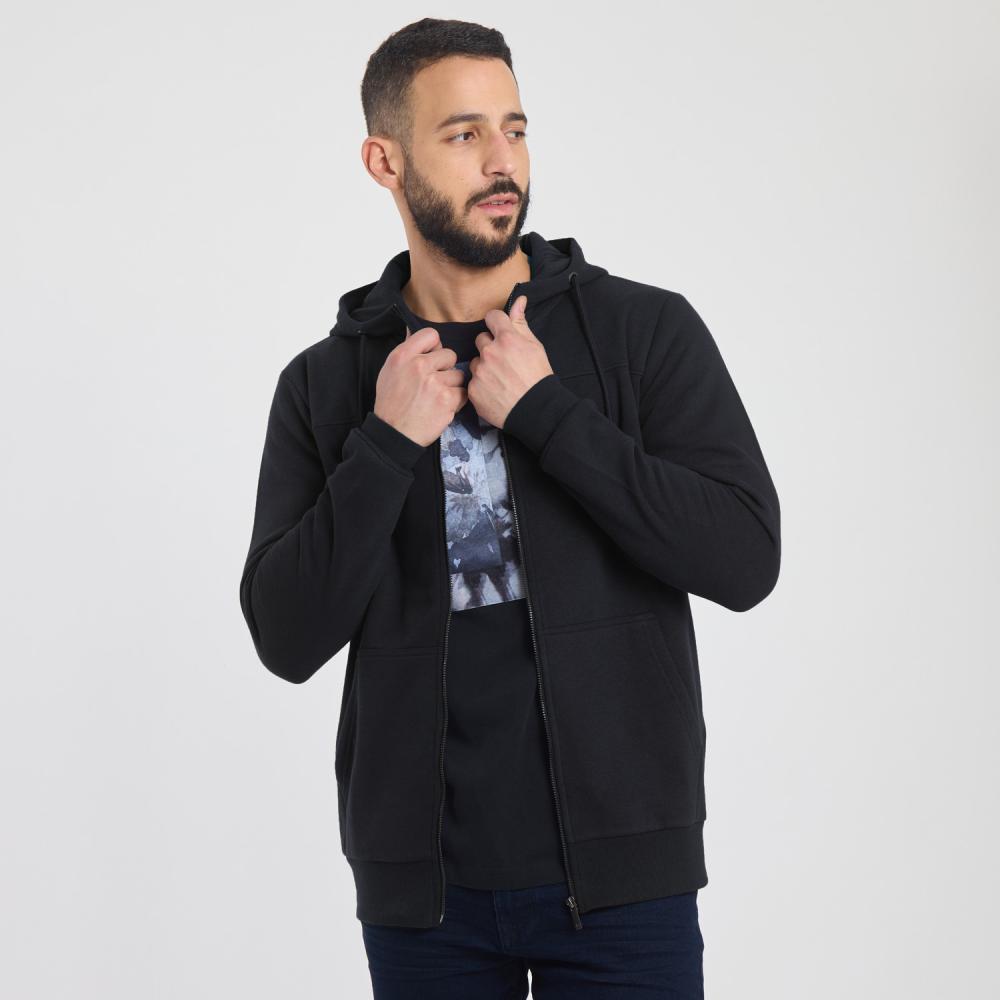 Polerón Liso Slim Cuello Alto Con Capucha Hombre Az Black